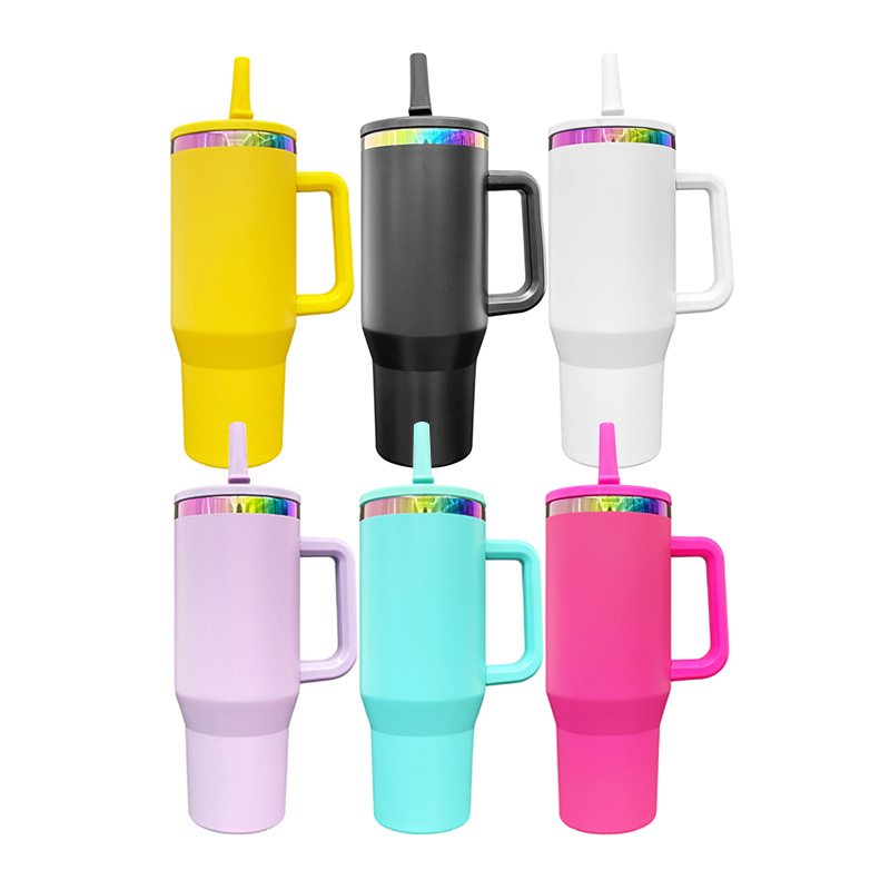 Powder Coated Rainbow Plated 40oz Travel Mug with Leakproof Lids